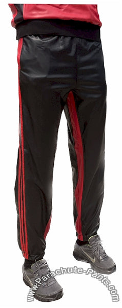 Bruno Black and Red Faux Leather 3-Stripe Wind Pants | The Parachute ...