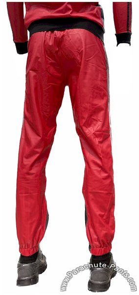 Bruno Red and Black Faux Leather 3-Stripe Wind Pants | The Parachute ...